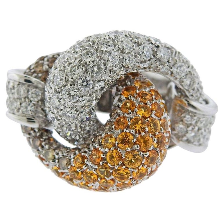 Dal Lago White Gold 7.03 Carat Diamond Knot Ring at 1stDibs