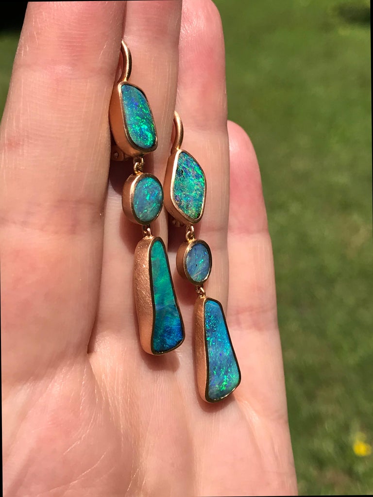 Dalben Australian Boulder Opal Light Blue Rose Gold Dangle Earrings at ...