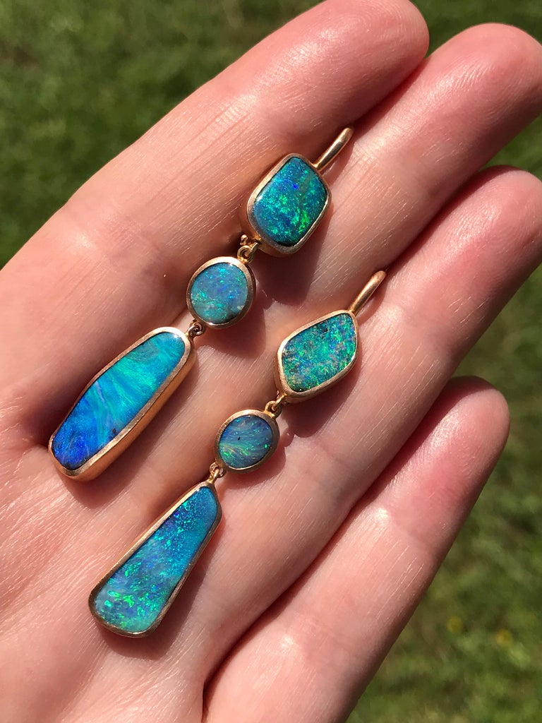 Dalben Australian Boulder Opal Light Blue Rose Gold Dangle Earrings at ...