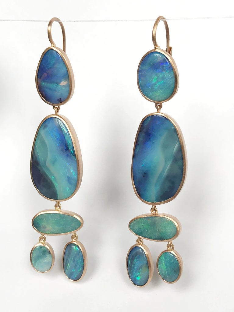 Dalben Australian Boulder Opal Rose Gold Big Dangle Earrings For Sale ...