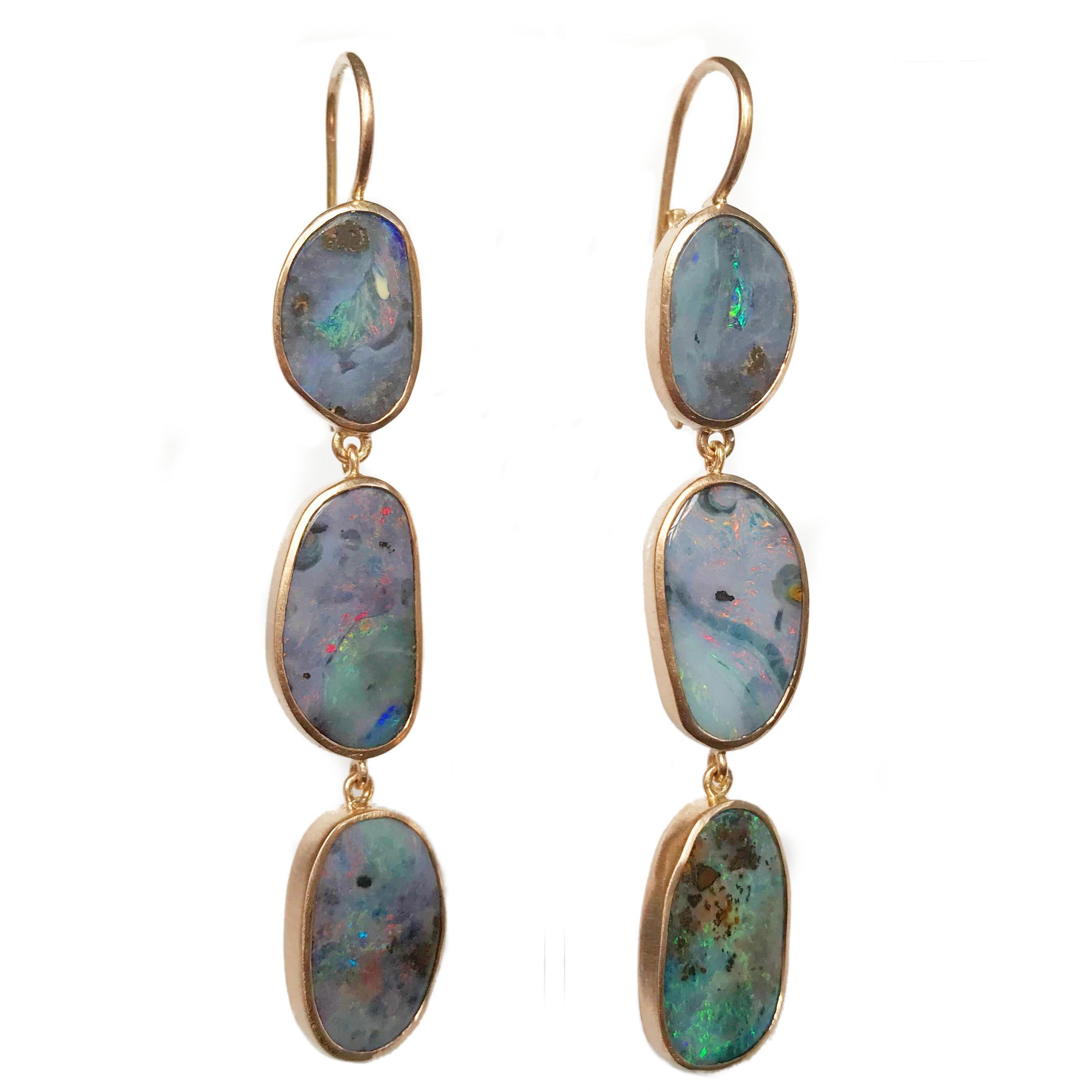 4-Tier Australian Boulder Opal Gold Dangle Earrings at 1stDibs