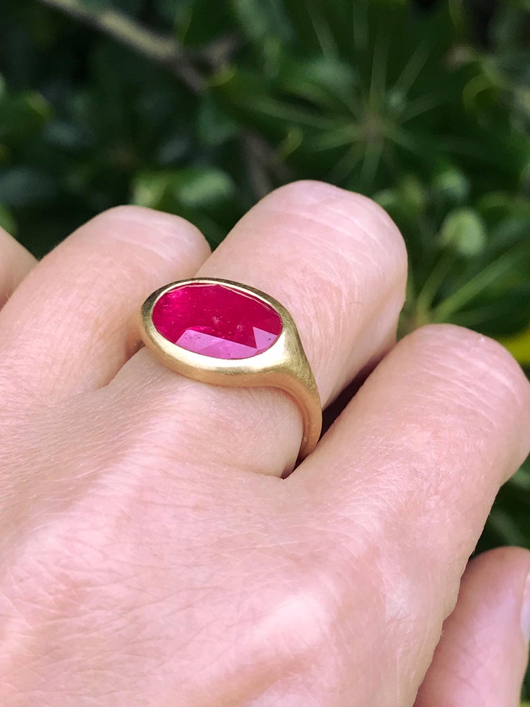 Dalben Big Oval Rose Cut Slice Ruby Yellow Gold Ring For Sale at 1stDibs