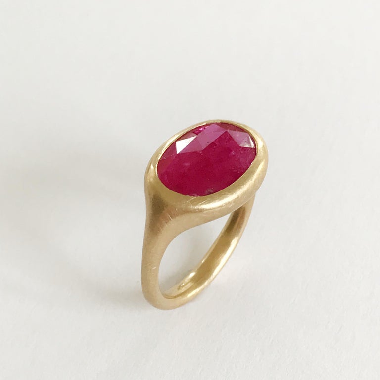 Dalben Big Oval Rose Cut Slice Ruby Yellow Gold Ring For Sale at 1stDibs