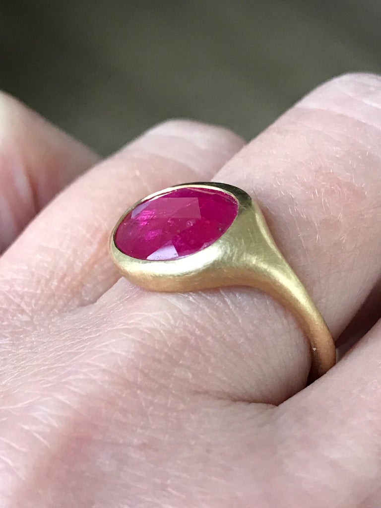 Dalben Big Oval Rose Cut Slice Ruby Yellow Gold Ring For Sale at 1stDibs