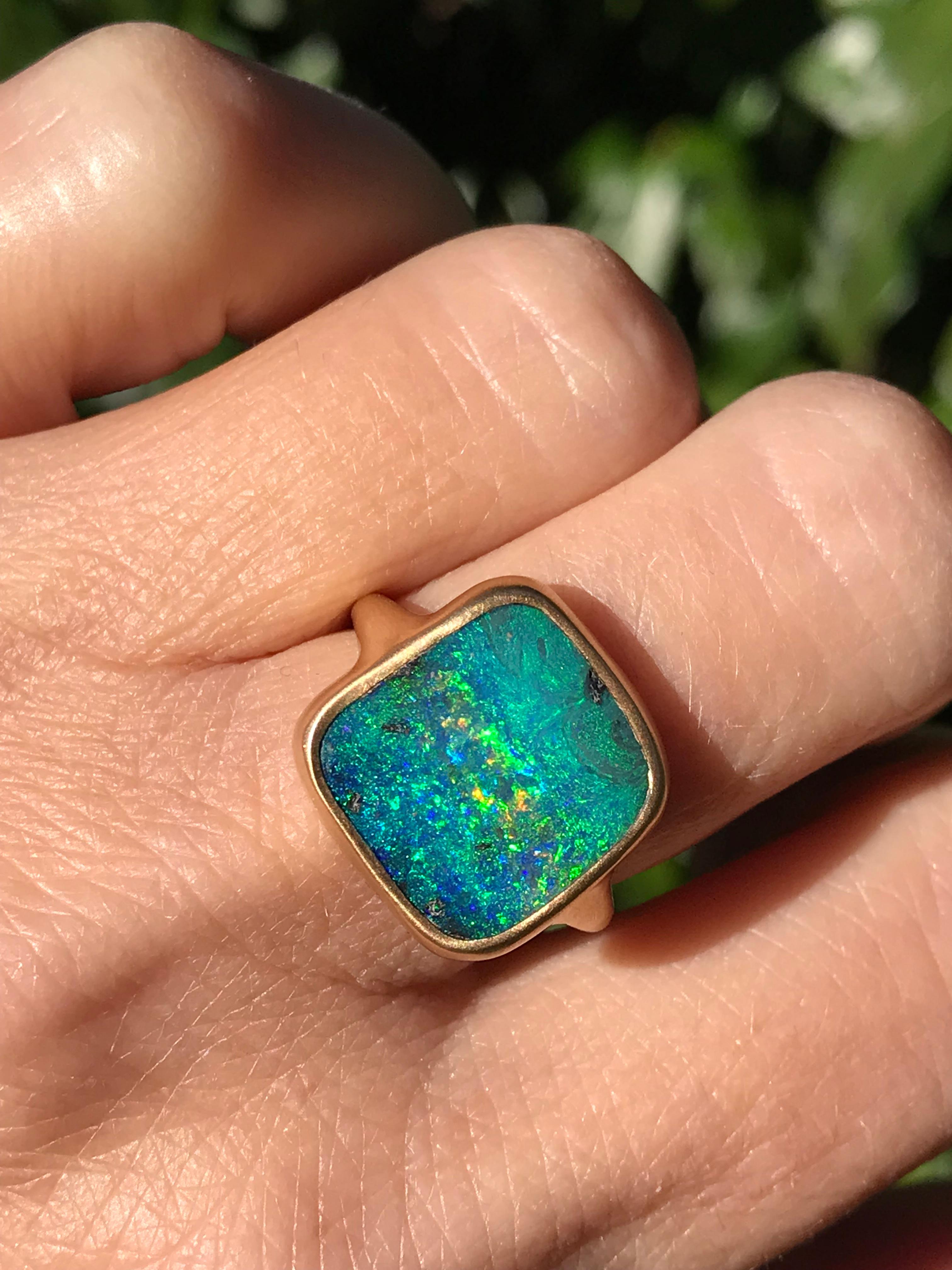 Dalben Blue Green Square Boulder Opal Yellow Gold Ring For Sale at 1stDibs | green boulder opal ...