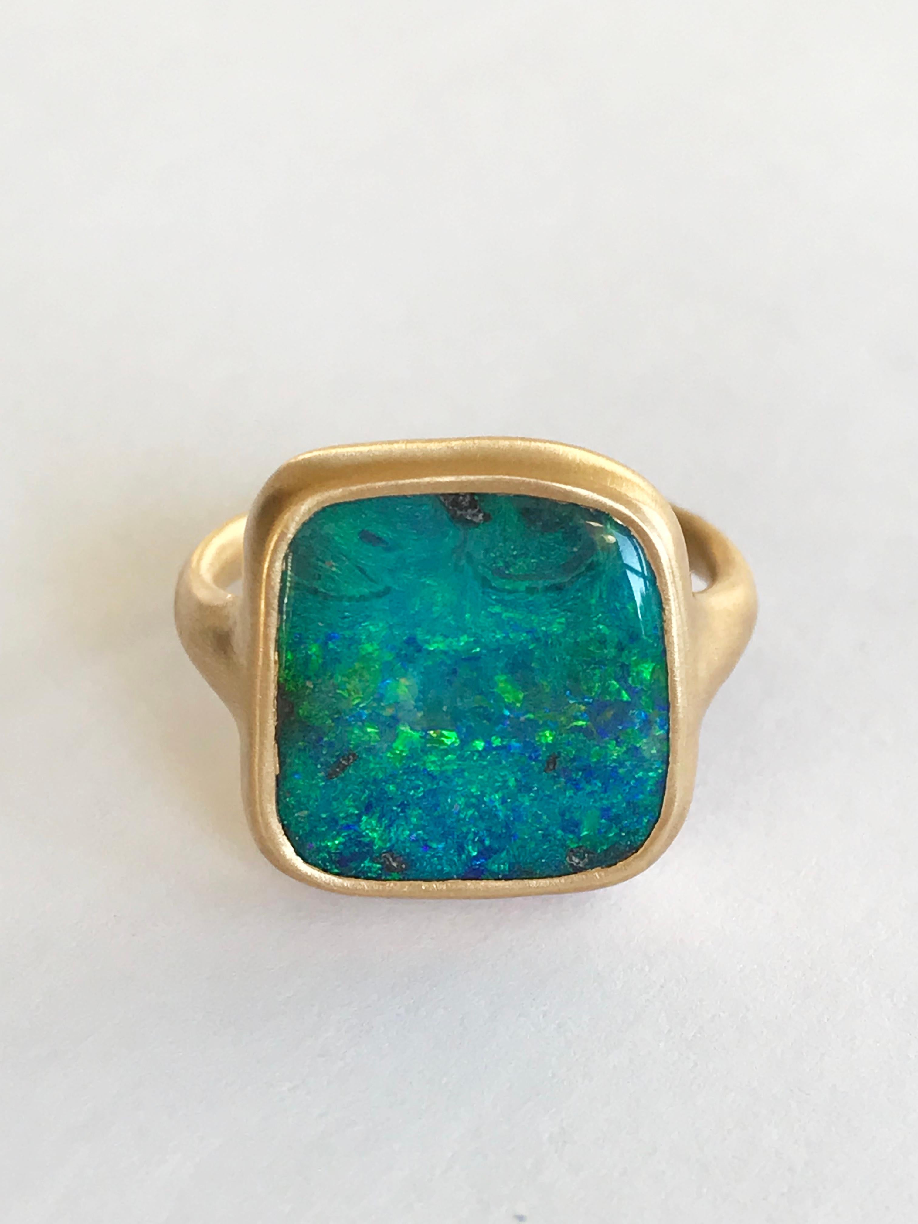 Dalben Blue Green Square Boulder Opal Yellow Gold Ring For Sale at ...