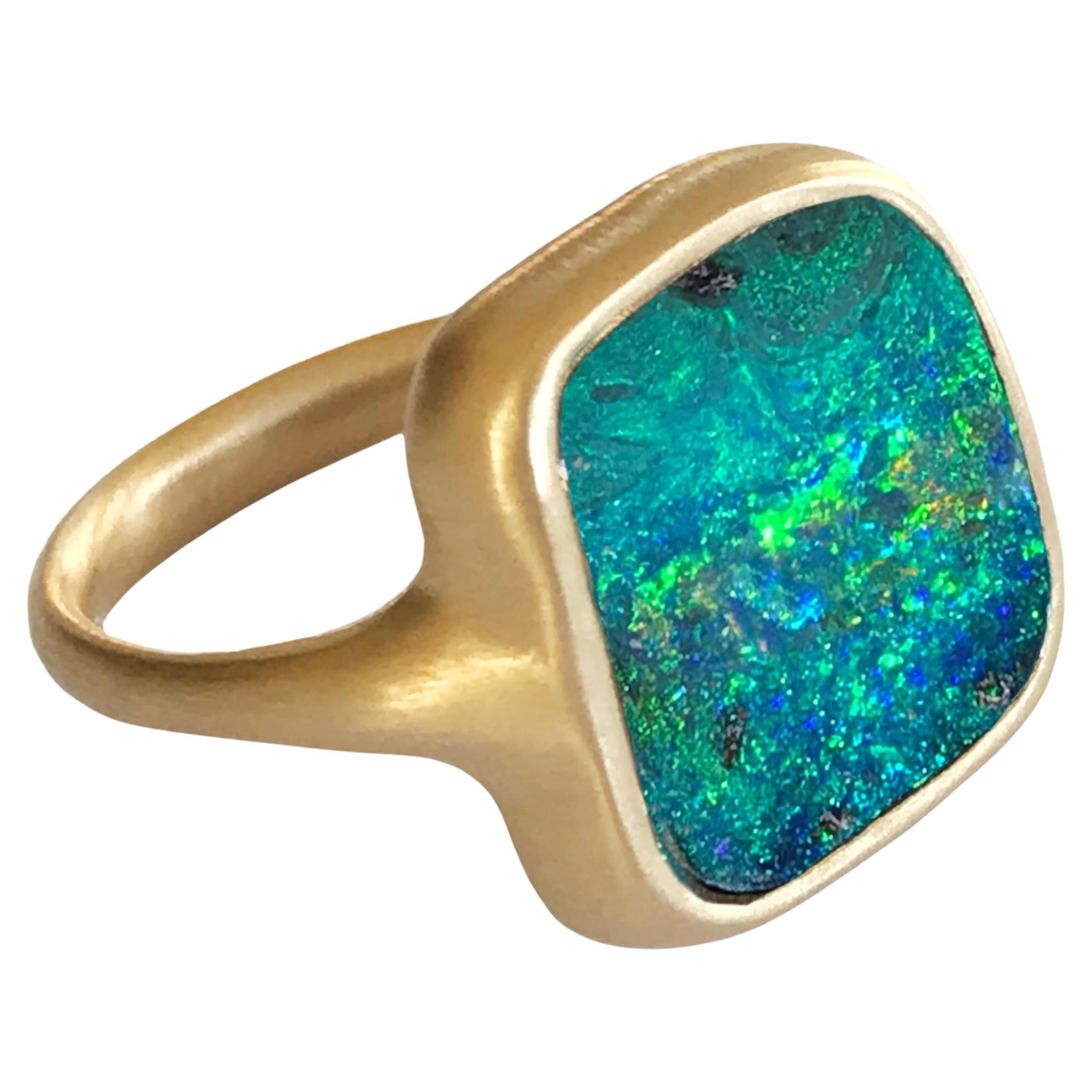 Large Boulder Opal Ring with Green Garnets and White Sapphires Set in ...