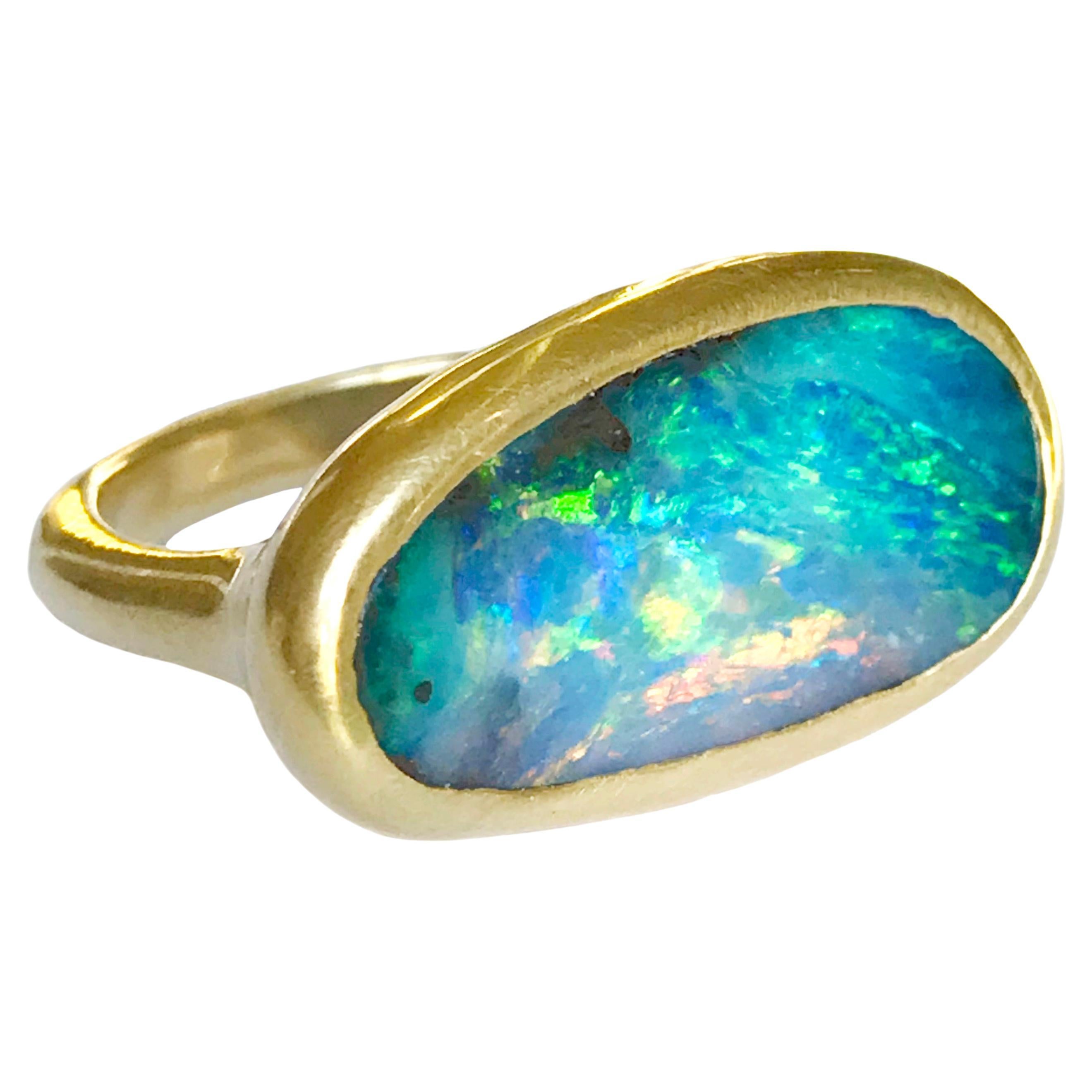 Dalben Design Blue Green Australian Boulder Opal Yellow Gold Ring For ...
