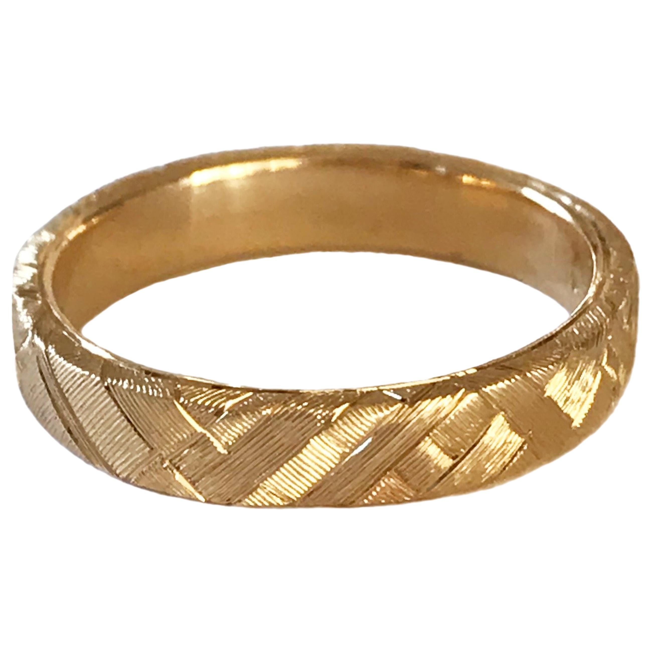 24 Karat Gold Handcrafted and Hand Engraved Eternal Band Ring For Sale ...