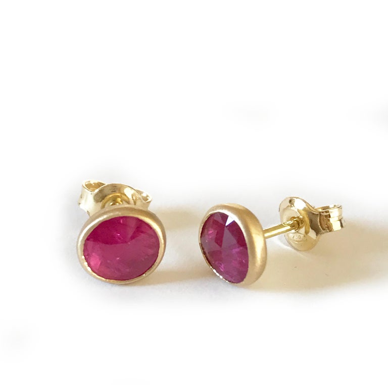 Dalben Irregular Shape Rose Cut Slice Ruby Yellow Gold Earrings at 1stDibs