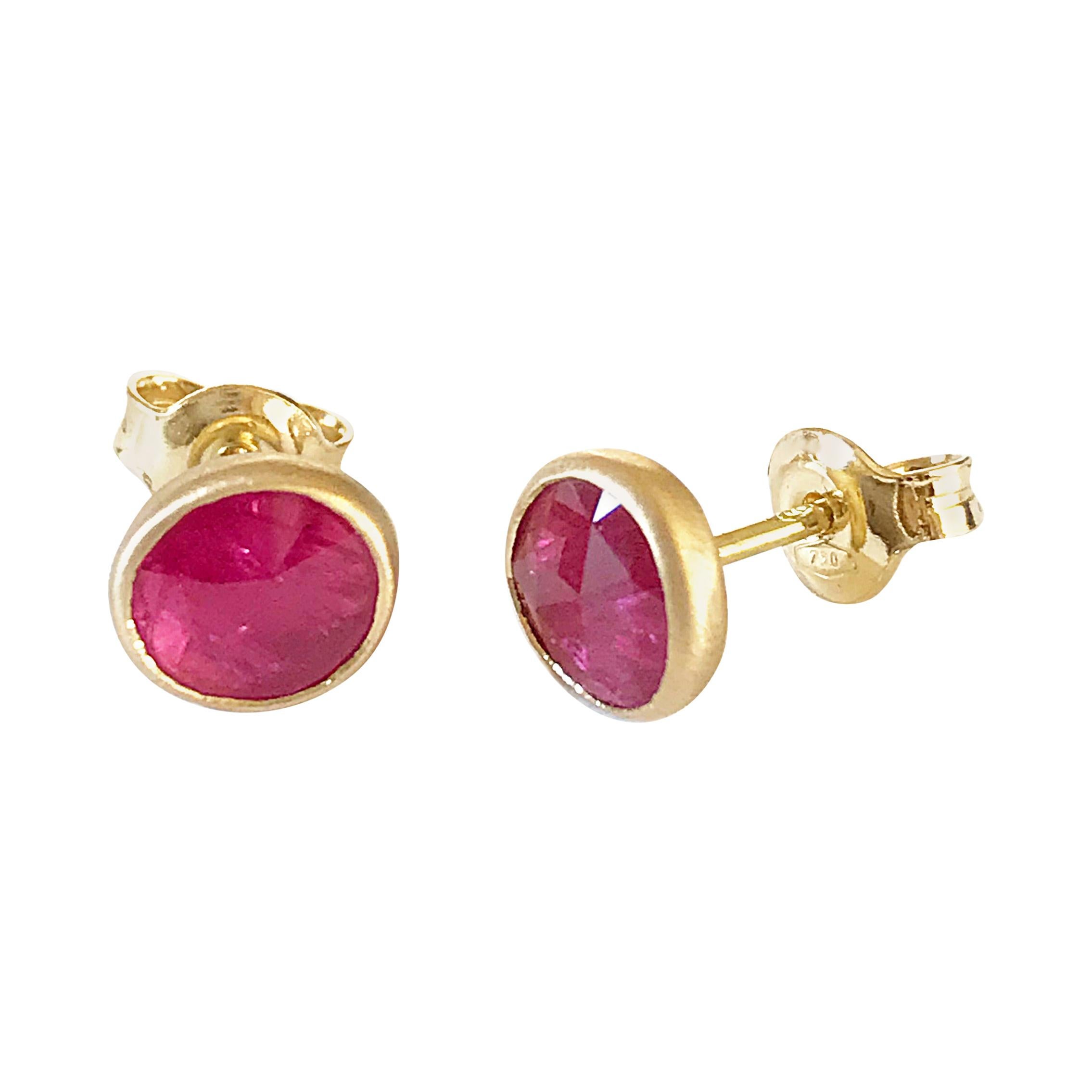 Dalben Irregular Shape Rose Cut Slice Ruby Yellow Gold Earrings at 1stDibs