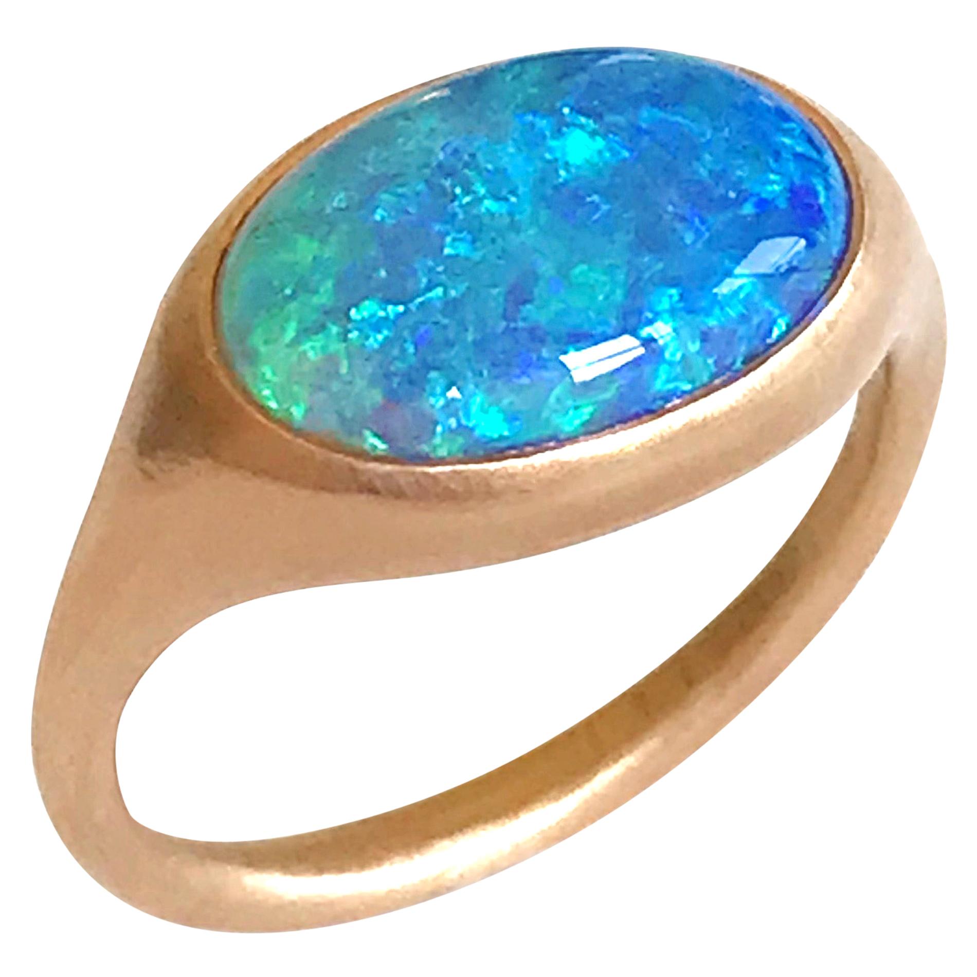 Lithos 18K Yellow Gold, Platinum, Lightning Ridge Opal, Diamond Ring ...