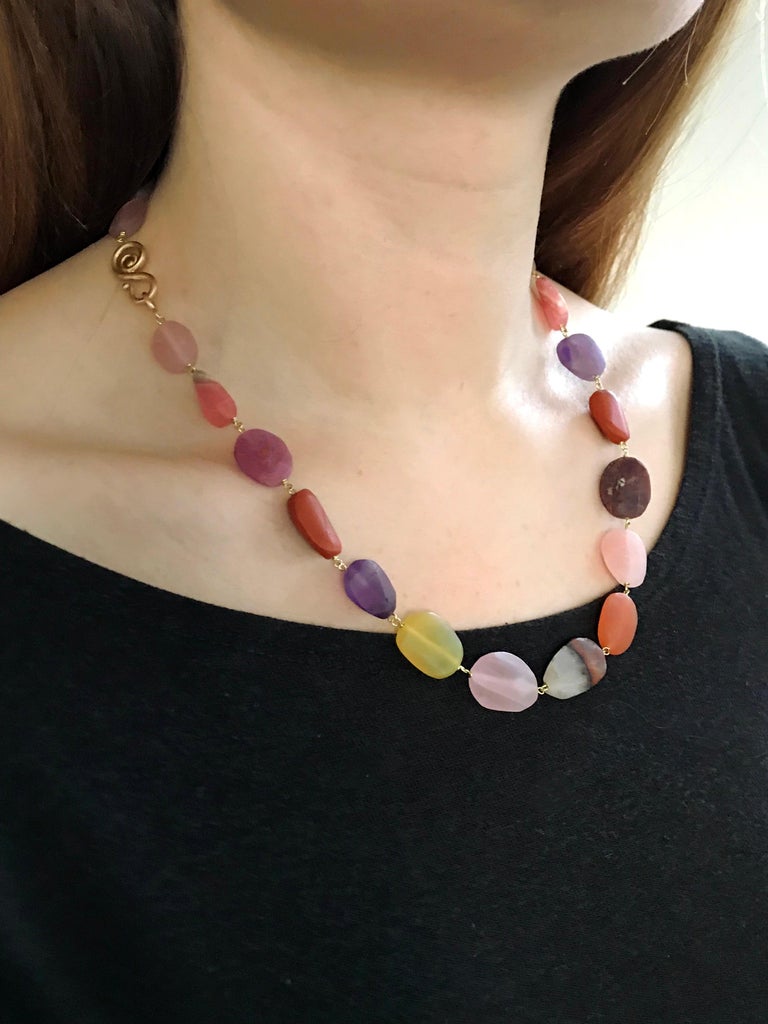 Dalben Mixed Natural Stones Yellow Gold Necklace For Sale at 1stDibs