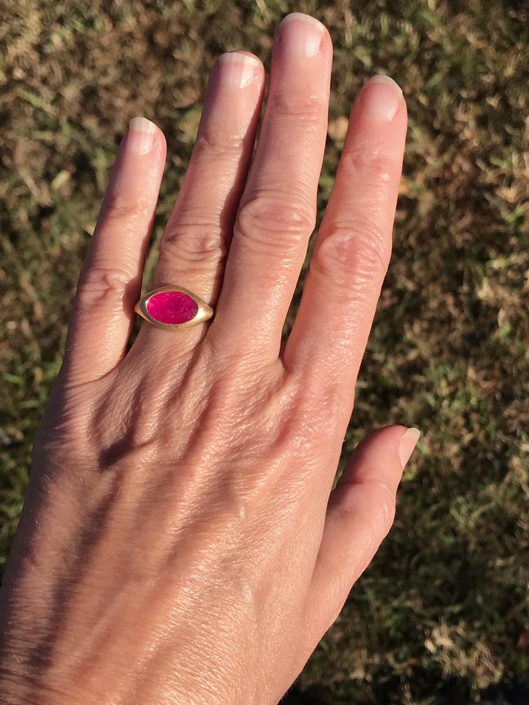 Dalben Oval Rose Cut Slice Ruby Yellow Gold Ring For Sale at 1stDibs
