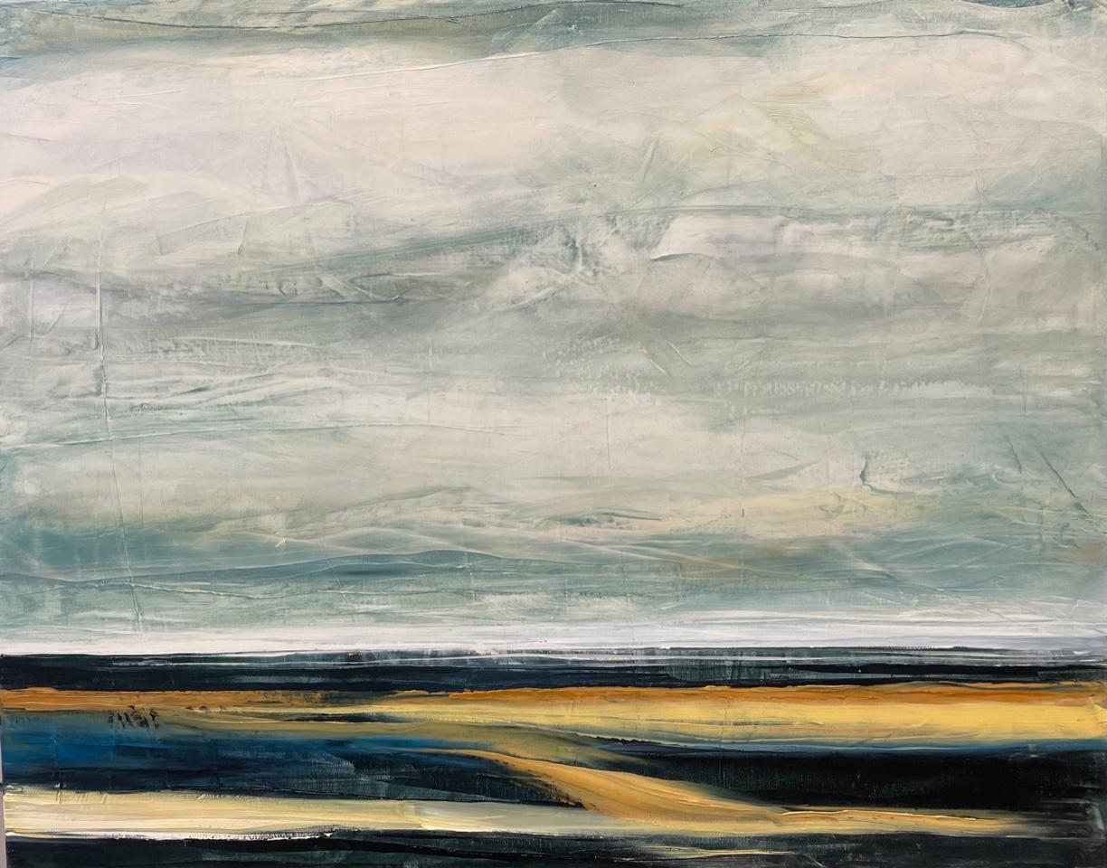 Dale Najarian - Fall Grass, Landscape, Oil on Canvas, Textured, Water ...