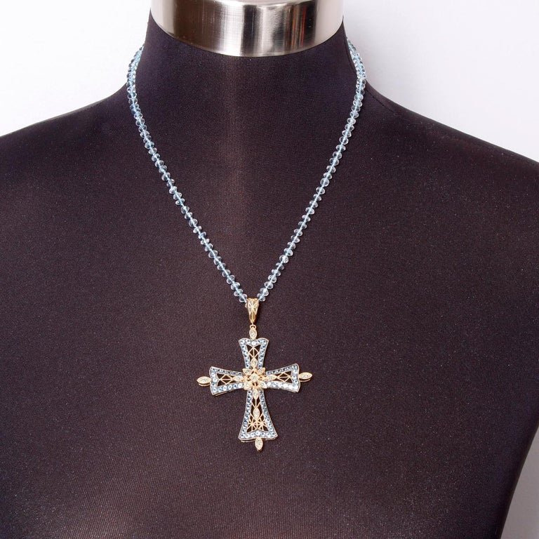 Dallas Prince Designs Blue Topaz Blue Diamond Yellow Gold Cross ...