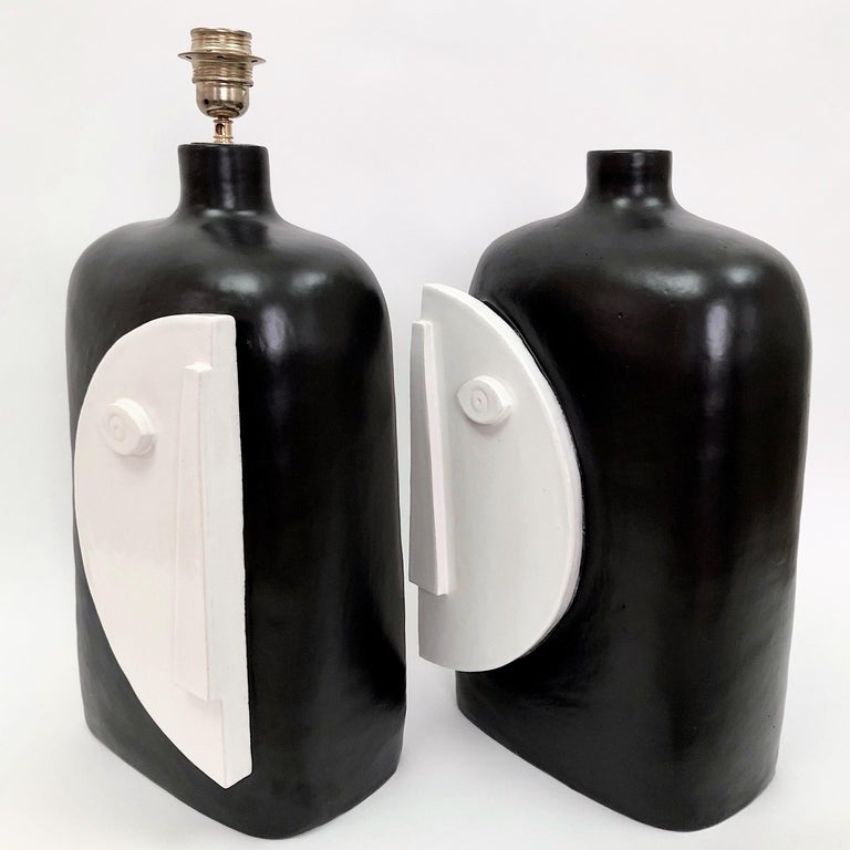 Dalo, Large Pair of Ceramic Table Lamp Bases, Black and White For Sale ...