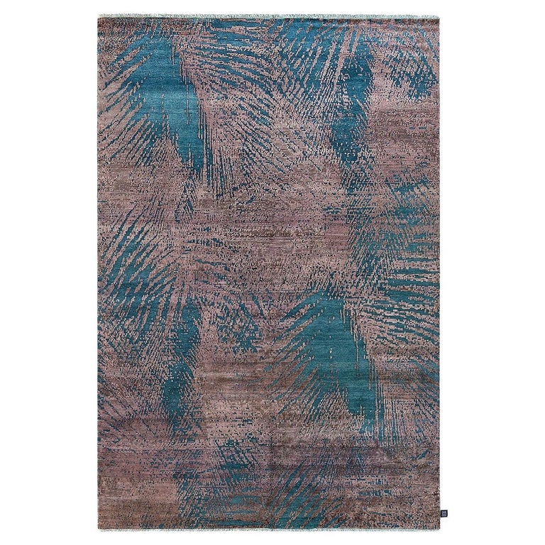 Damask Savage Rectangular Pink and Blue Rug For Sale at 1stDibs