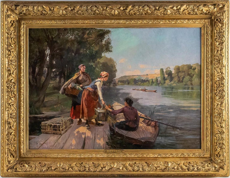 Dameron Emile-Charles Oil on Canvas, the Merchants on the River-Banks ...