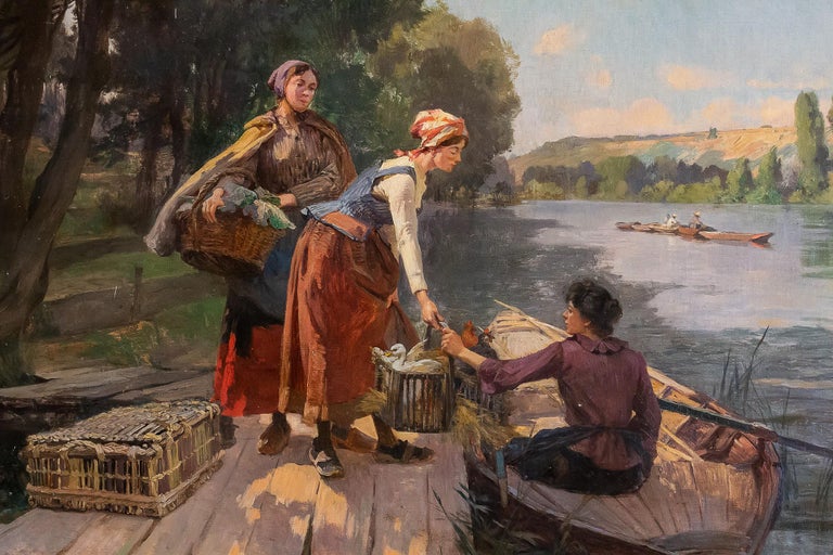 Dameron Emile-Charles Oil on Canvas, the Merchants on the River-Banks ...