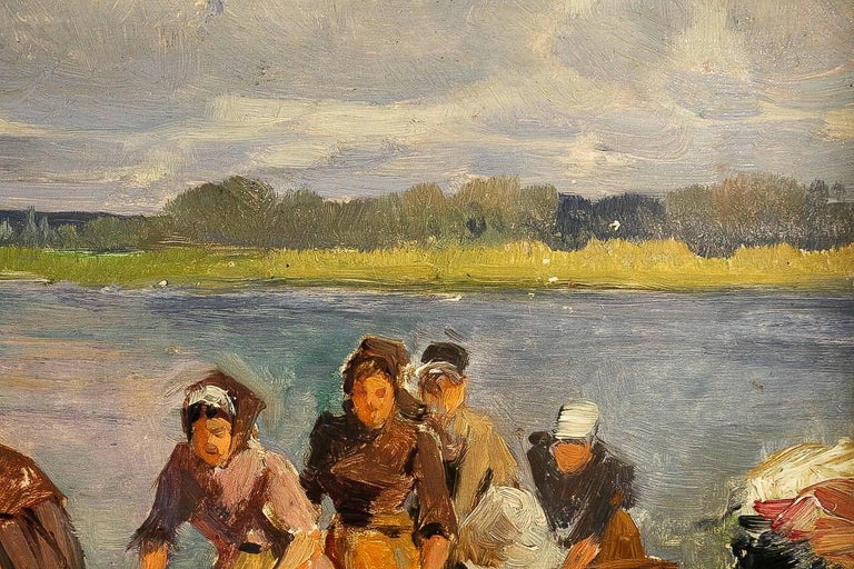 Dameron Emile-Charles, Oil on Panel, 'The Washerwomen', circa 1880-1890 ...