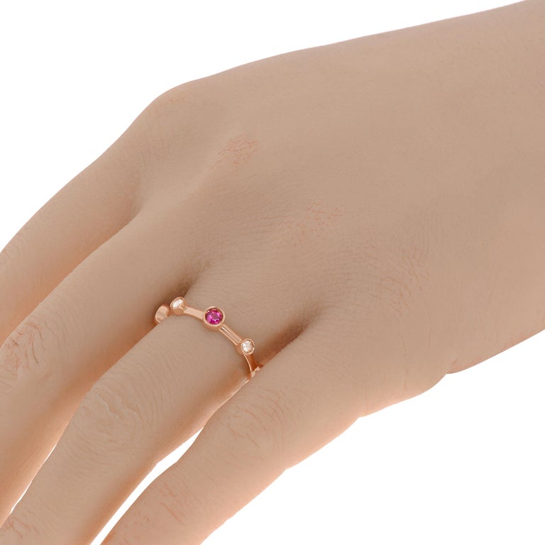 Damiani 18K Rose Gold, Ruby and Diamond Band Ring Sz. 6.75 For Sale at 1stDibs