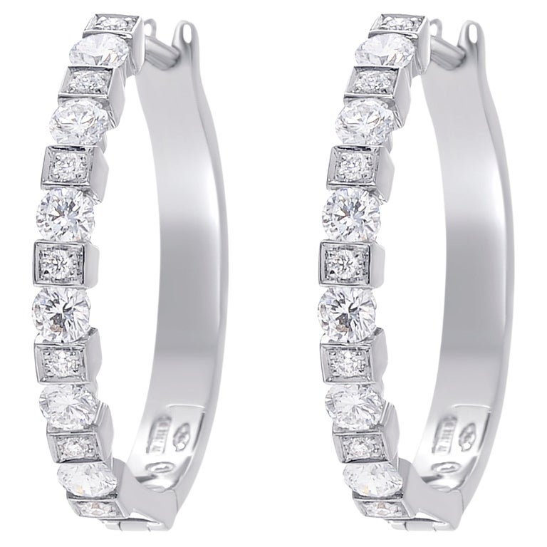 Damiani 18K White Gold and Diamond Huggie Earrings For Sale at 1stDibs