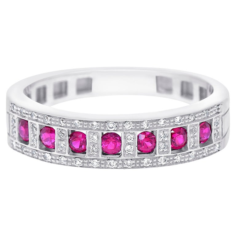 Damiani 18k White Gold, Diamond and Ruby Band Ring For Sale at 1stDibs