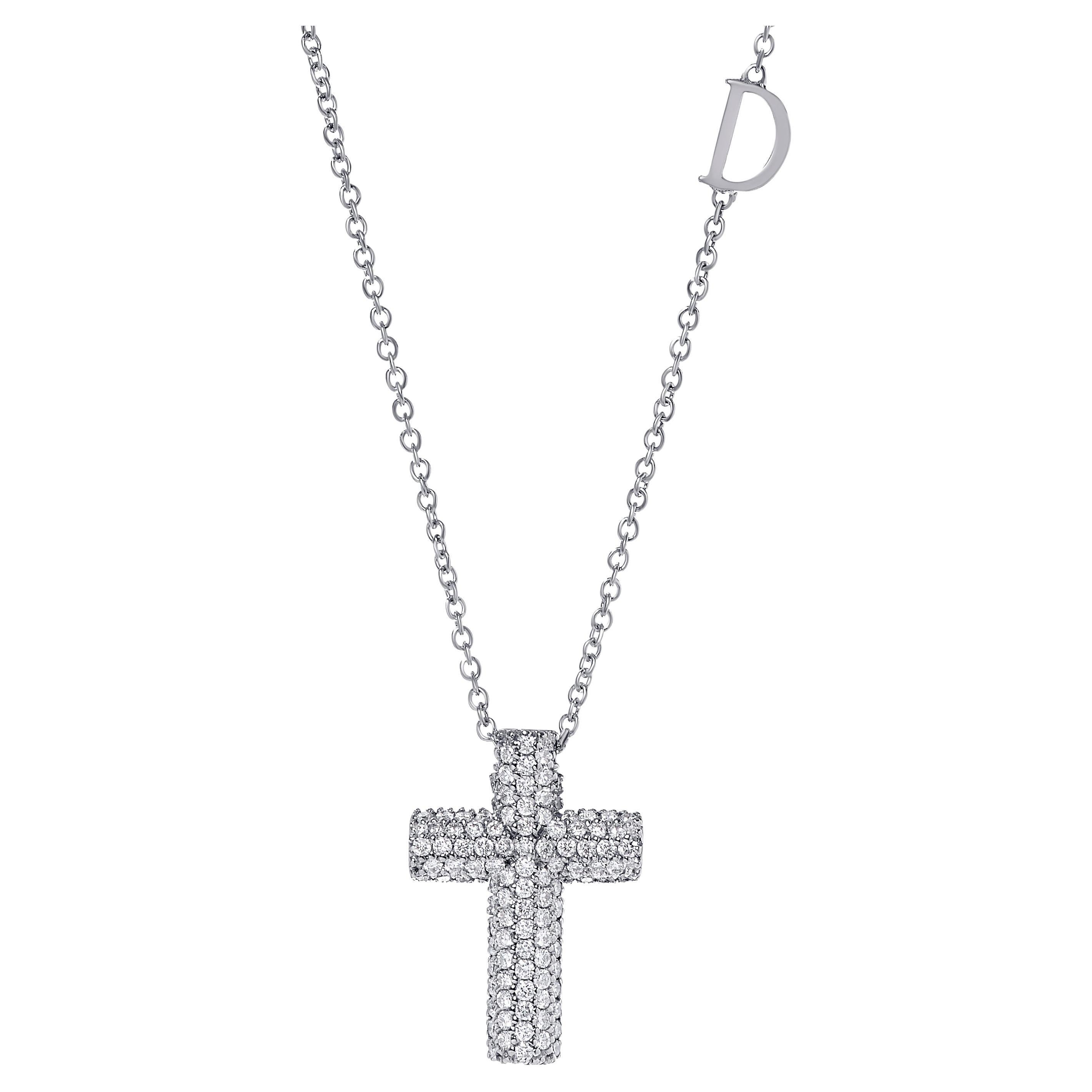 Damiani, collier pendentif croix en or blanc 18 carats, rubis et ...