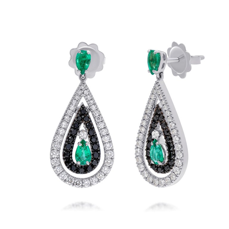 Damiani 18k White Gold, Emerald and Diamonds Drop Earrings For Sale at ...