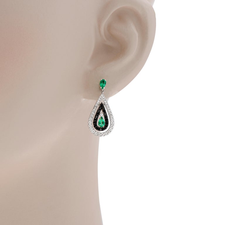 Damiani 18k White Gold, Emerald and Diamonds Drop Earrings For Sale at ...