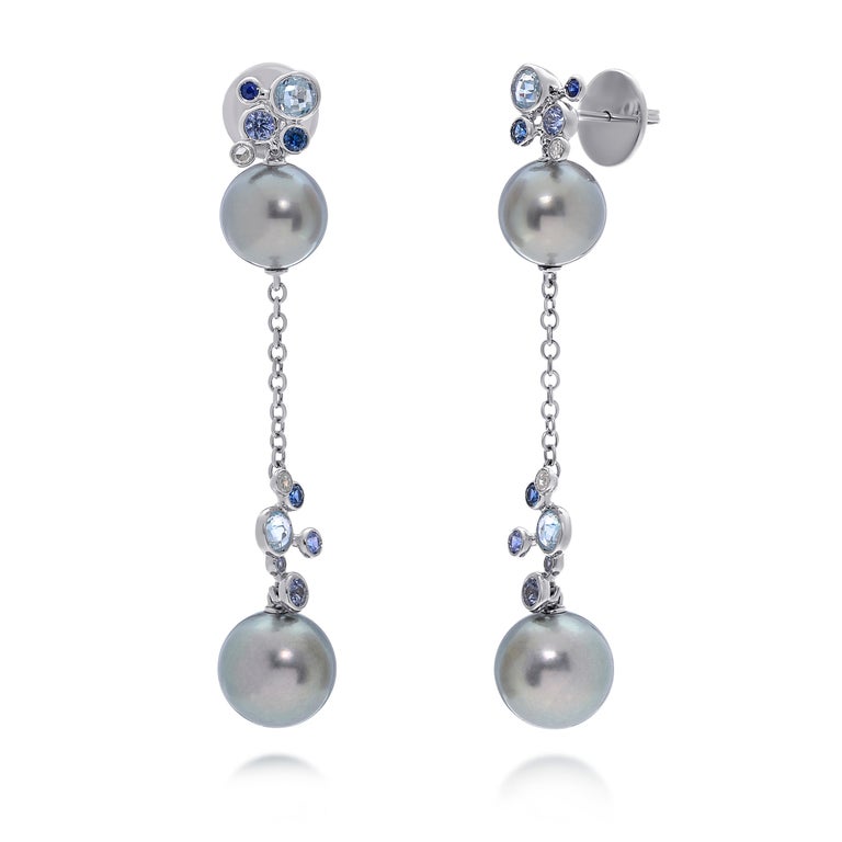 Damiani 18k White Gold, Pearl, Sapphire and Diamond Drop Earrings For ...