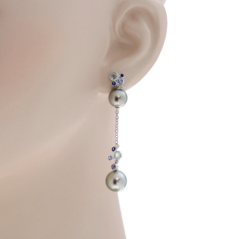 Damiani 18k White Gold, Pearl, Sapphire and Diamond Drop Earrings For ...
