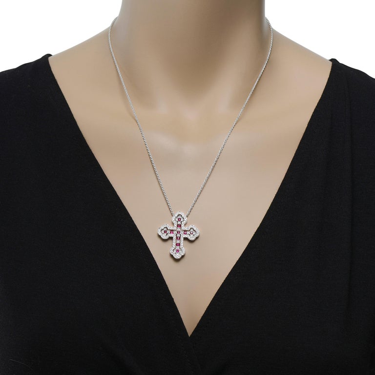 Damiani 18k White Gold, Ruby and Diamond Cross Pendant Necklace For ...
