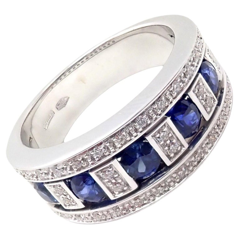 Damiani Belle Epoque Diamond and Sapphire White Gold Band Ring For Sale ...