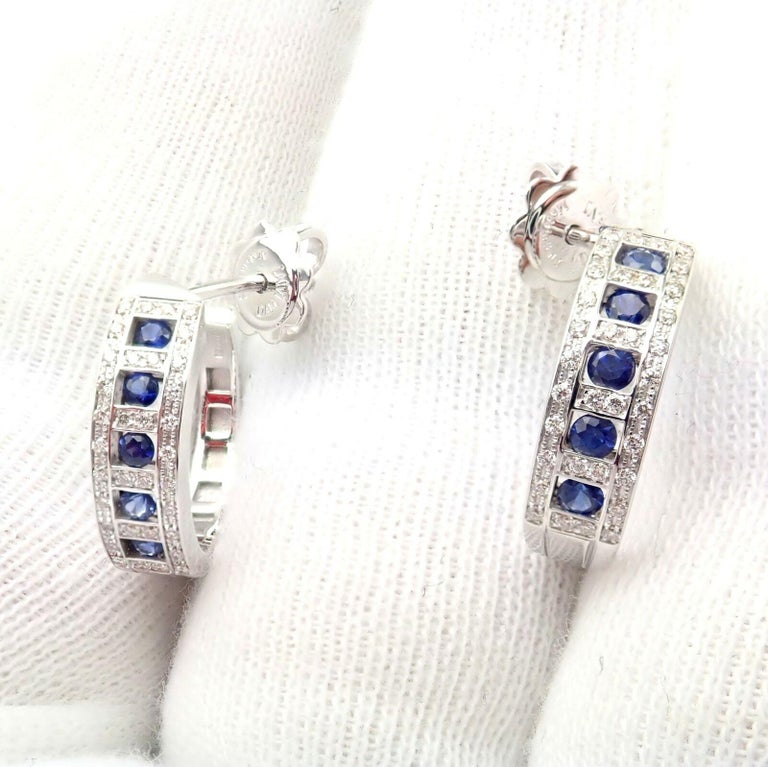 Damiani Belle Epoque Diamond and Sapphire White Gold Hoop Earring For ...
