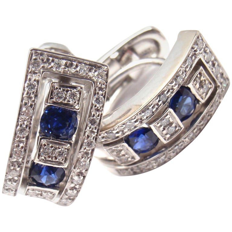 Damiani Belle Epoque Diamond and Sapphire White Gold Hoop Earring at ...