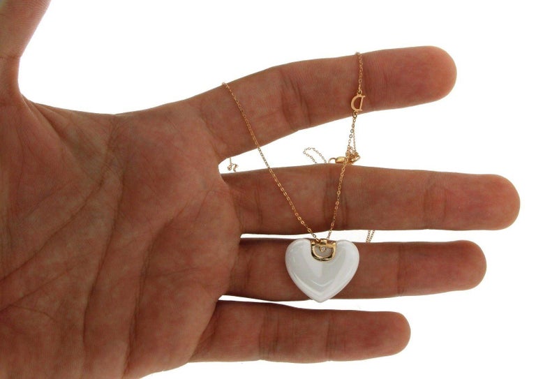 Damiani D-Icon Ceramic 18 Karat Gold Diamond Heart Necklace at 1stDibs