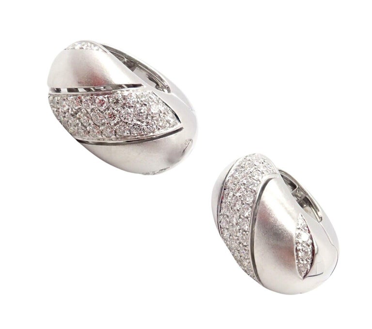 Damiani Diamond Brushed White Gold Large Hoop Earrings For Sale at 1stDibs