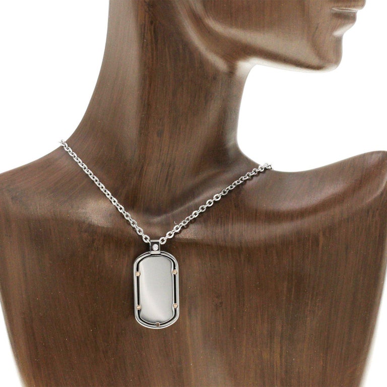 Damiani Stainless Steel and 18 Karat Gold Diamond Dog Tag Pendant ...