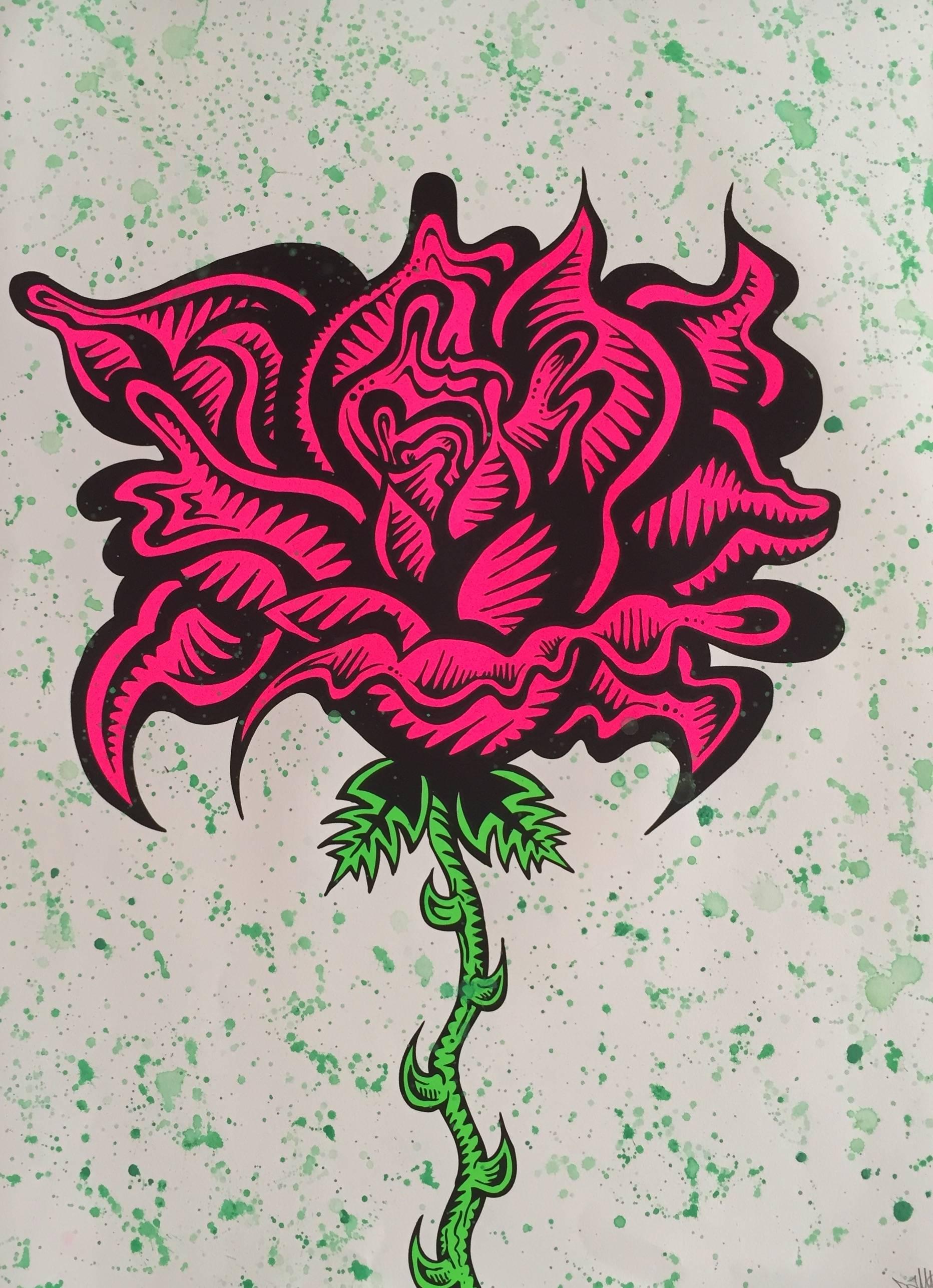 Damon Johnson - Hand Embellished Flower Screenprint at 1stDibs