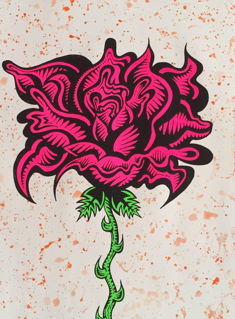 Damon Johnson - Hand Embellished Flower Screenprint at 1stDibs