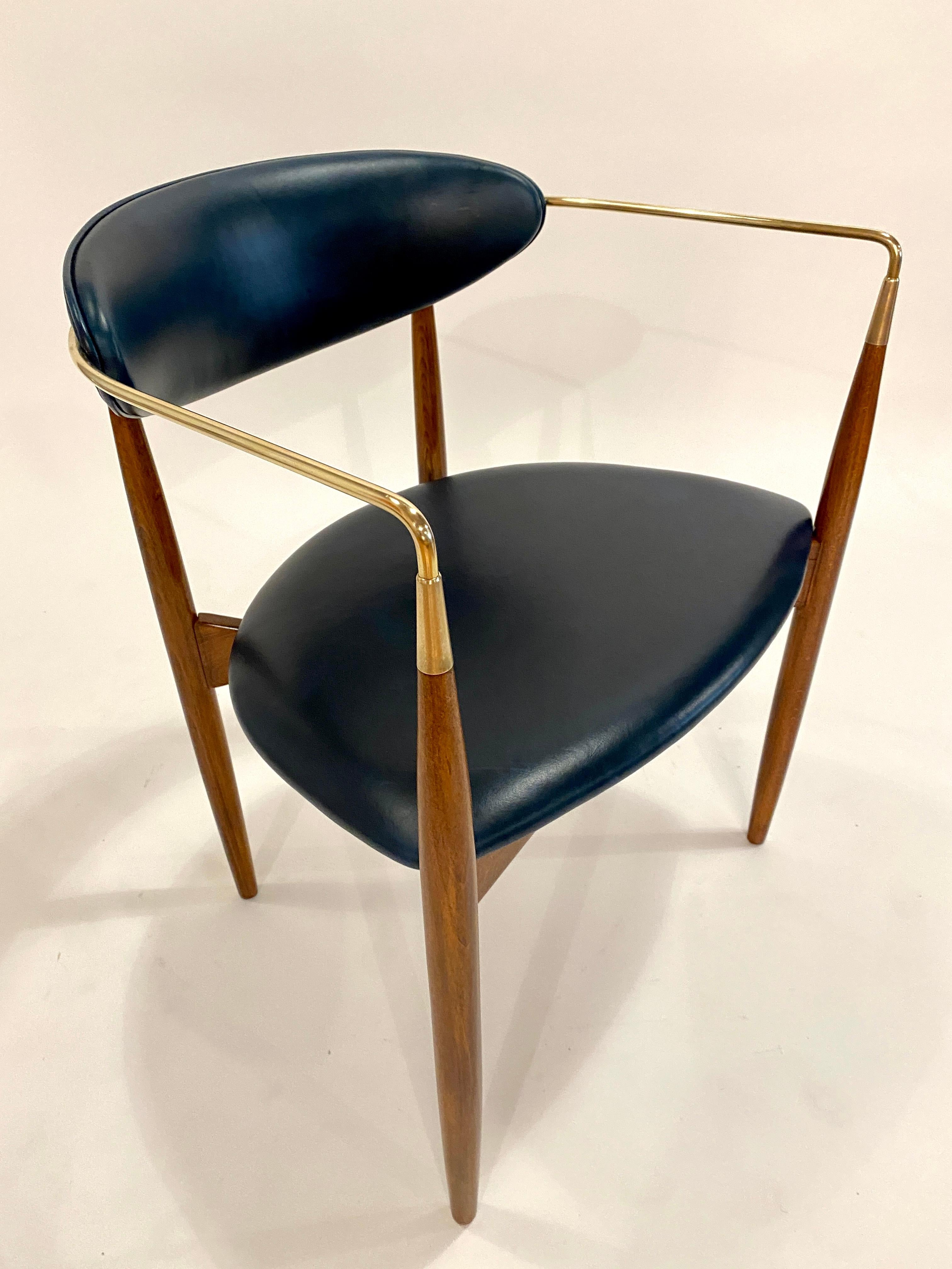 Dan Johnson Viscount Chairs in Navy Leather and Wood Frame by Selig ...