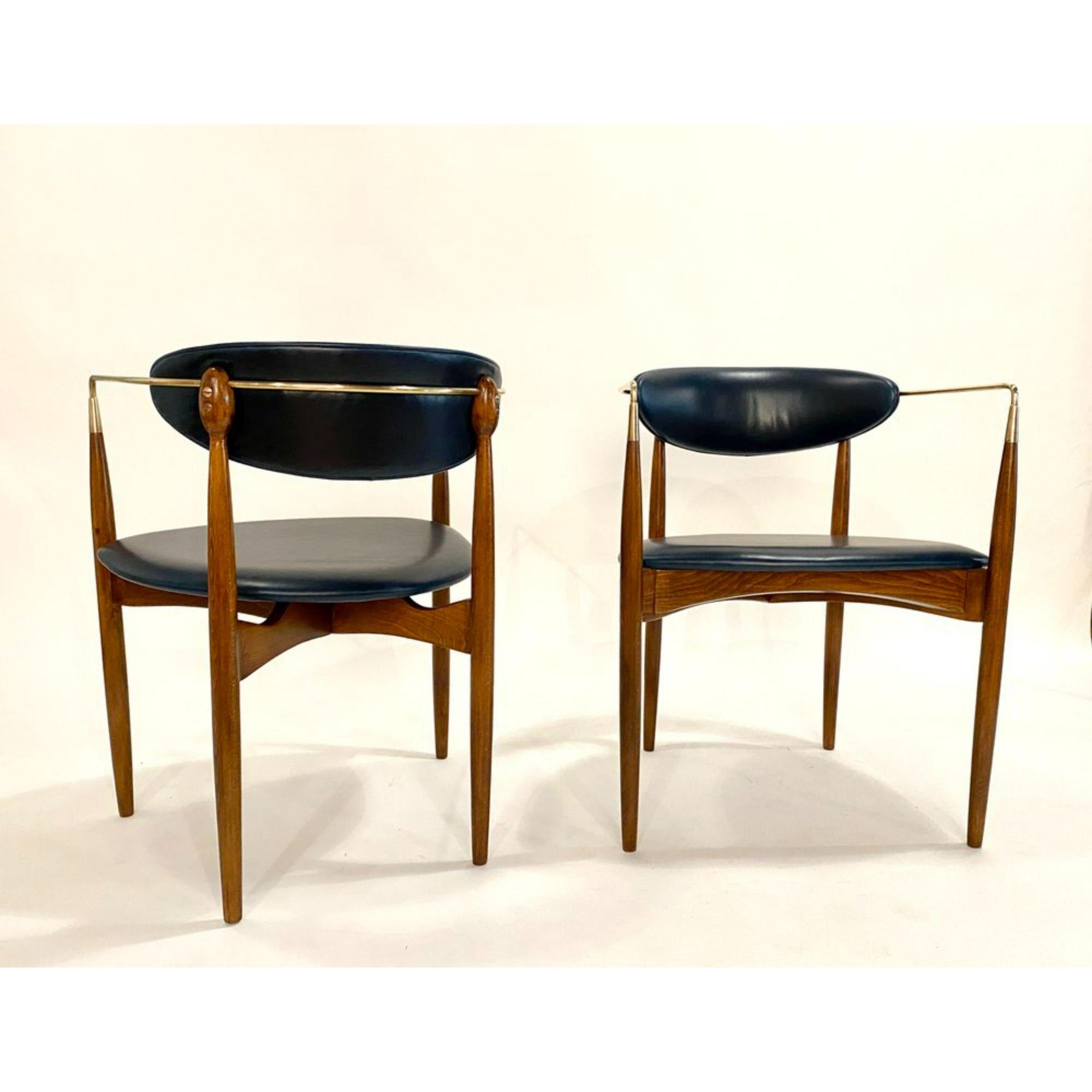Dan Johnson Viscount Chairs in Navy Leather and Wood Frame by Selig ...