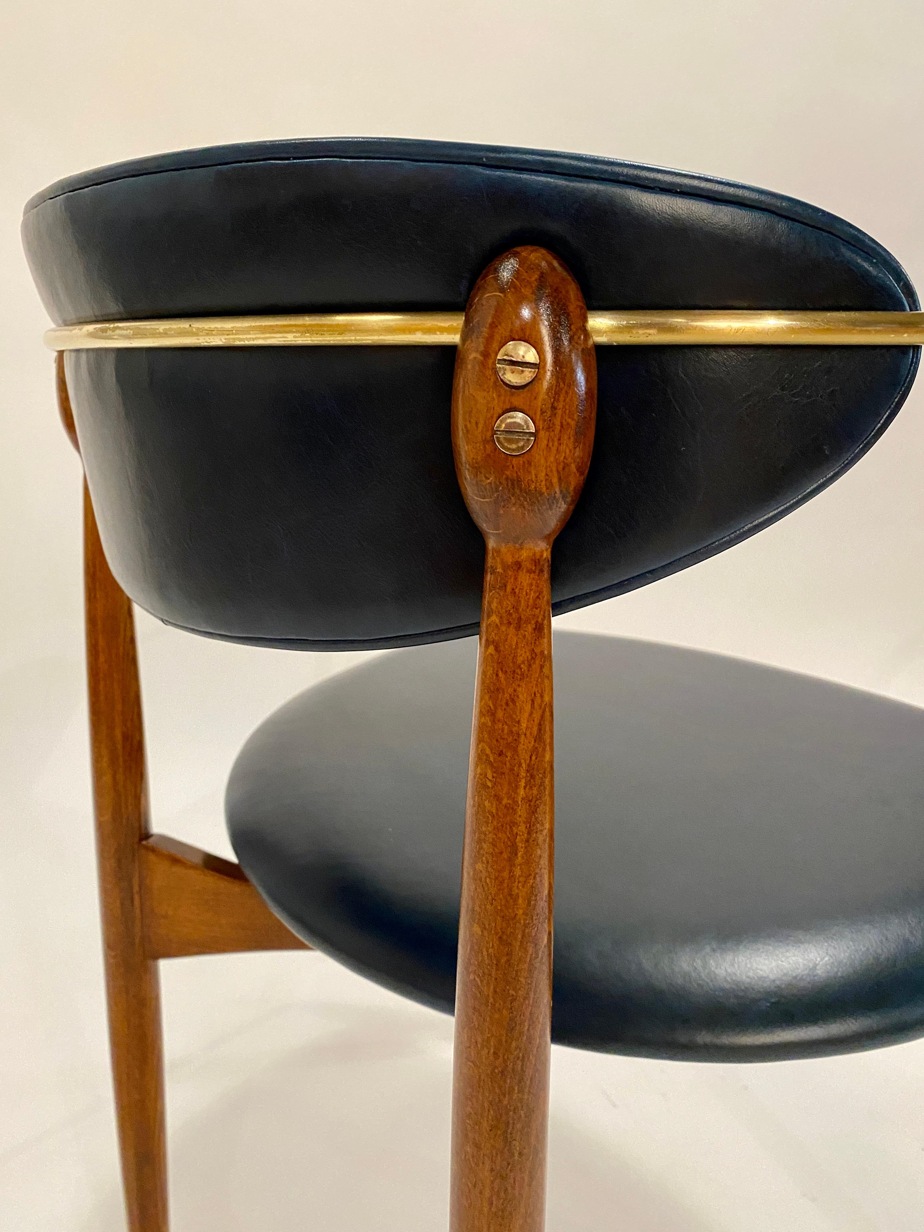 Dan Johnson Viscount Chairs in Navy Leather and Wood Frame by Selig ...