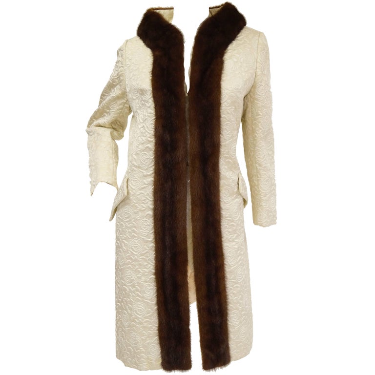 Dan Millstein Ecru Quilted Mink Collar Coat, 1960s at 1stDibs