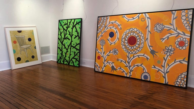 Dan Rizzie - DAN RIZZIE, "Green" neon abstract painting with floral ...