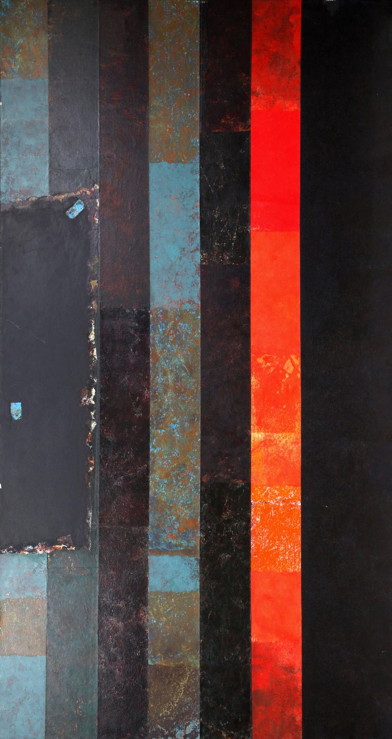 Dan Teis - Red and Blue Stripes on Black For Sale at 1stDibs