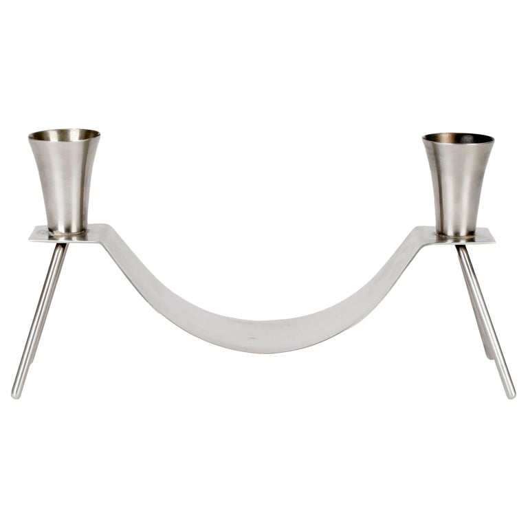Dana Danish Mid-Century Brushed Stainless Steel Twin Candlestick For ...