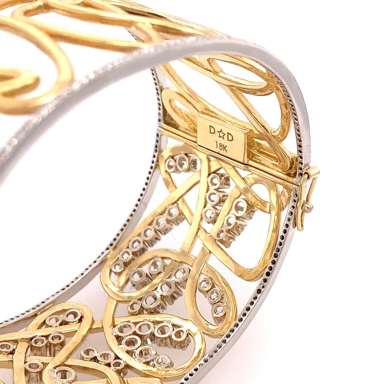 Dana David Scribble 5 Carat Diamond and Gold Bangle Bracelet For Sale at 1stDibs